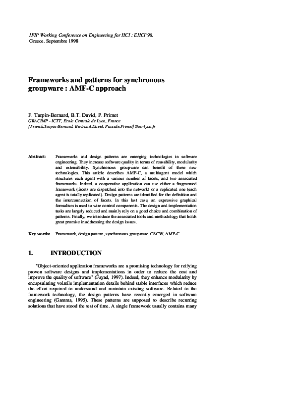 (PDF) Frameworks and Patterns for Synchronous Groupware: AMf-C Approach