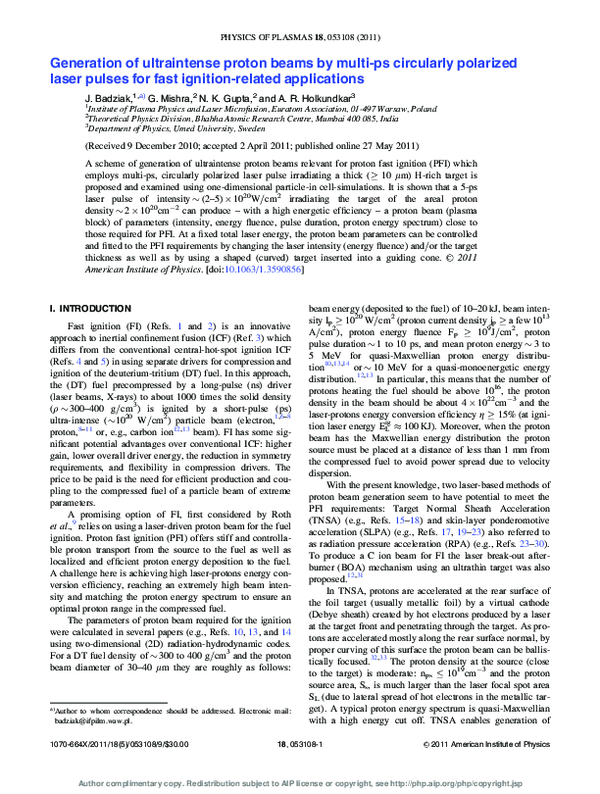 (PDF) Generation of ultraintense proton beams by multi-ps circularly ...