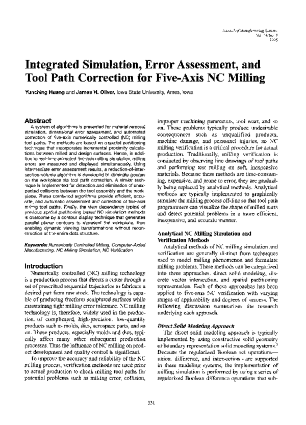 Pdf Integrated Simulation Error Assessment And Tool Path Correction