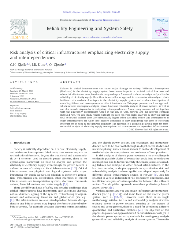 (PDF) Risk analysis of critical infrastructures emphasizing electricity ...