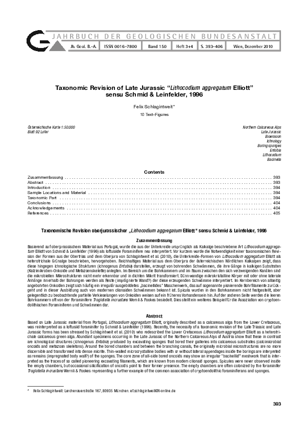 (PDF) Taxonomic revision of Lithocodium aggregatum ELLIOTT sensu SCHMID ...