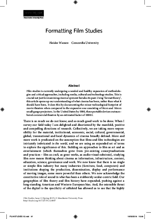 (PDF) Formatting Film Studies