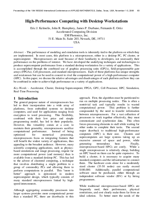 (PDF) High-Performance Computing with Desktop Workstations
