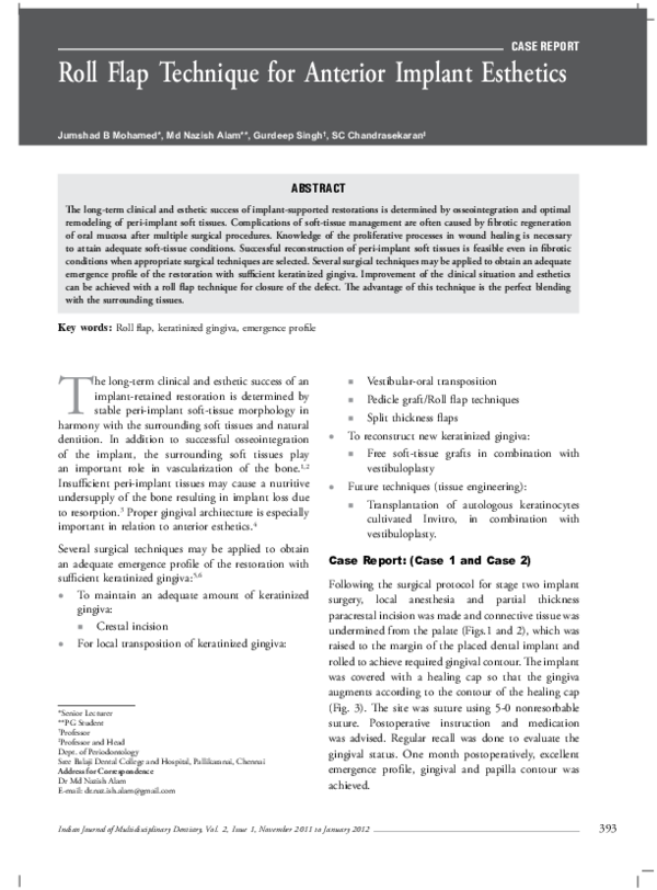 (PDF) Roll Flap Technique for Anterior Implant Esthetics