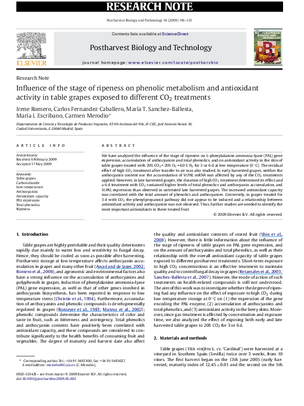(PDF) Influence of the stage of ripeness on phenolic metabolism and ...