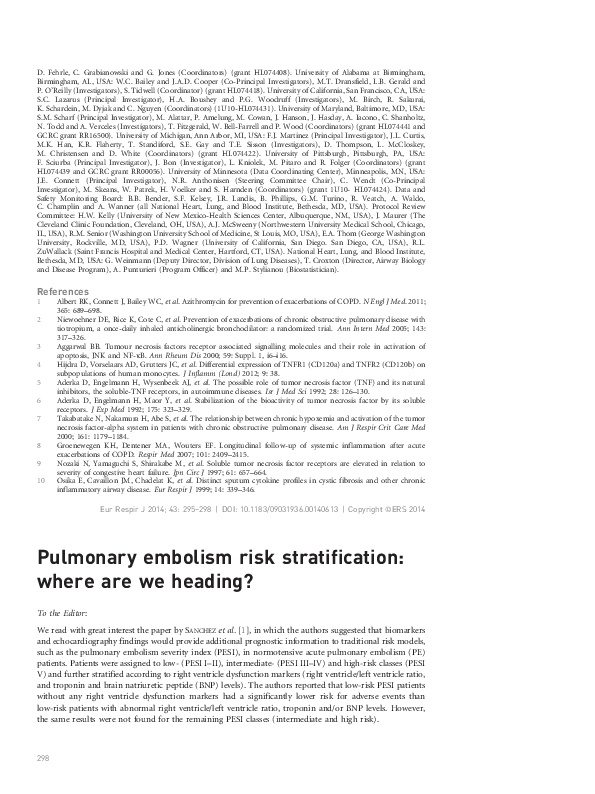 (PDF) Pulmonary embolism risk stratification: where are we heading
