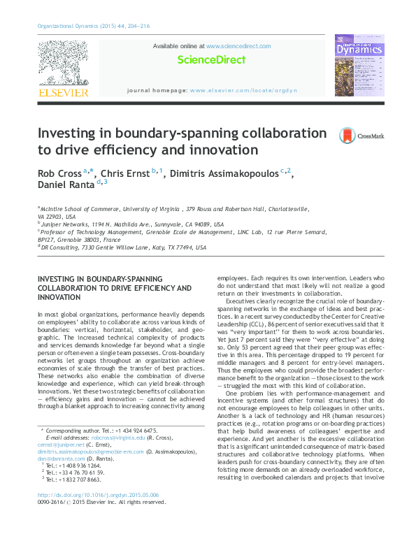 (PDF) Investing in boundary-spanning collaboration to drive efficiency and innovation