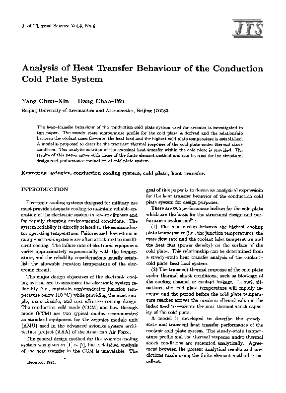 (PDF) Analysis of heat transfer behaviour of the conduction cold plate ...