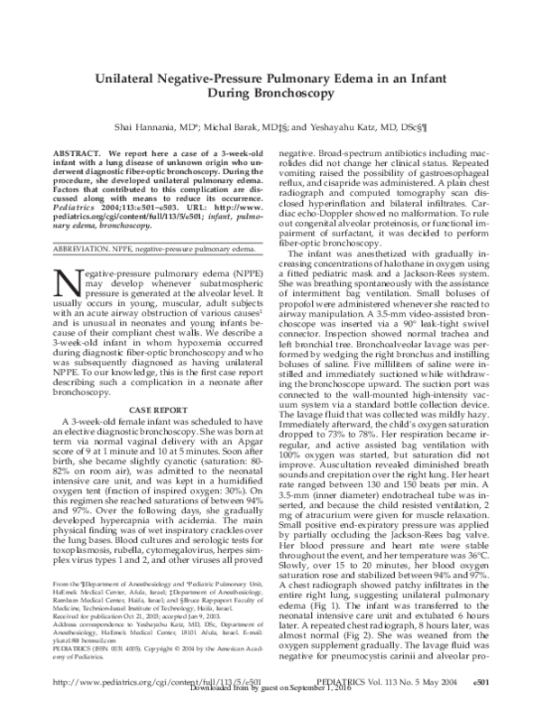 (PDF) Unilateral Negative-Pressure Pulmonary Edema in an Infant During ...