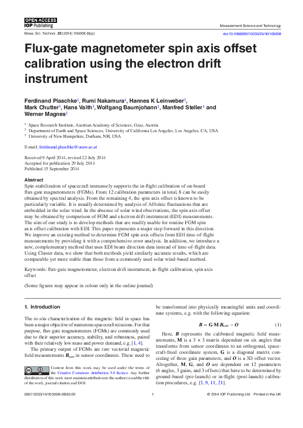 (PDF) Flux-gate magnetometer spin axis offset calibration using the ...