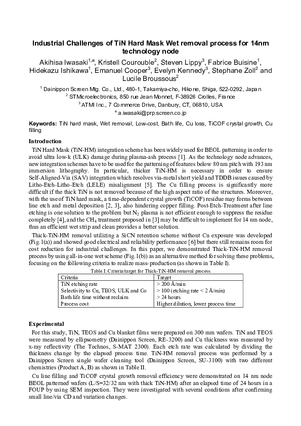 (PDF) Industrial Challenges of TiN Hard Mask Wet removal process for ...