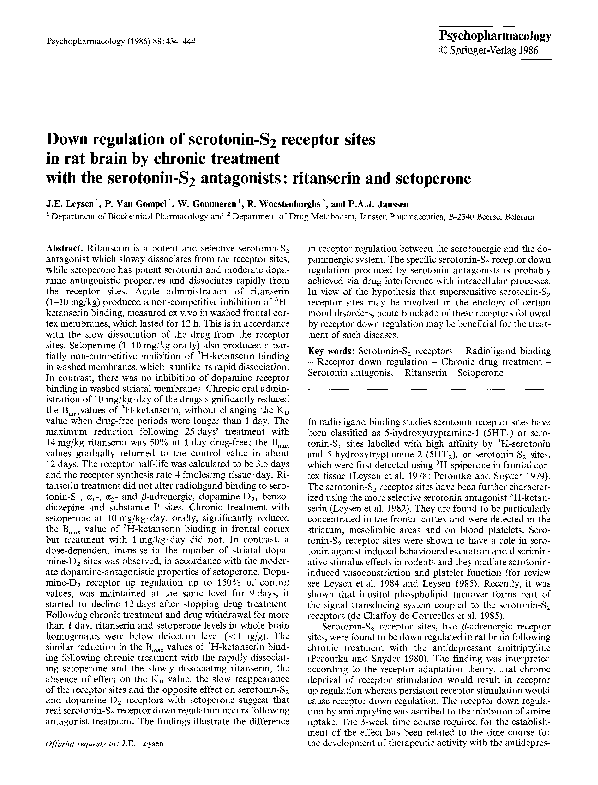 (PDF) Down regulation of serotonin-S 2 receptor sites in rat brain by ...