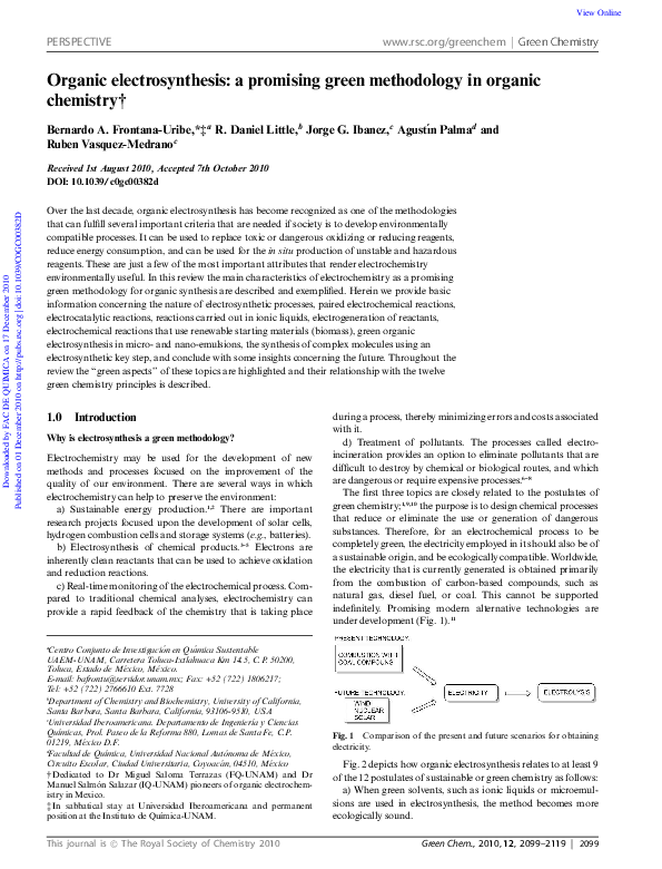 (PDF) Organic electrosynthesis: a promising green methodology in organic chemistry