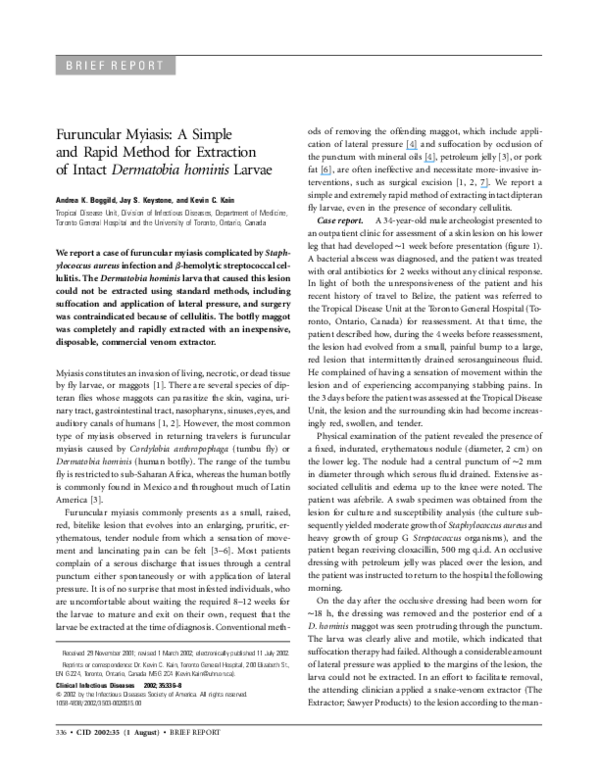 (PDF) Furuncular Myiasis: A Simple and Rapid Method for Extraction of ...