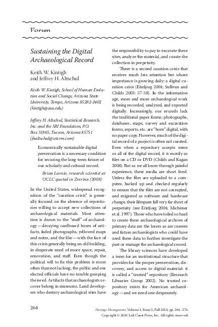 (PDF) Forum Sustaining the Digital Archaeological Record