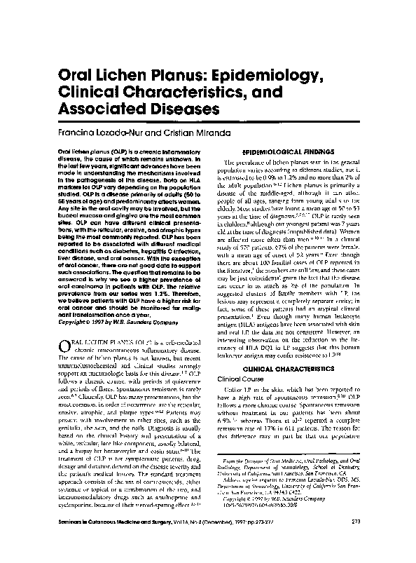 (PDF) Oral lichen planus: Epidemiology, clinical characteristics, and associated diseases