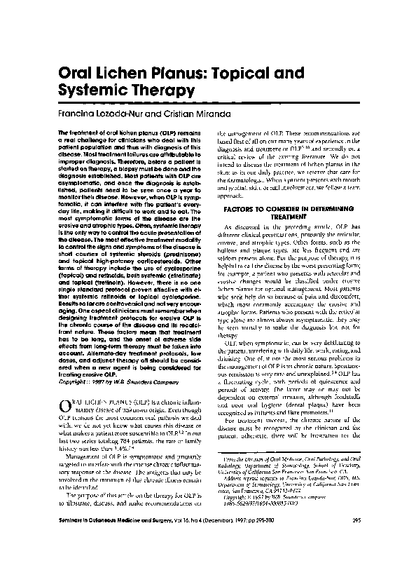 (PDF) Oral lichen planus: Topical and systemic therapy