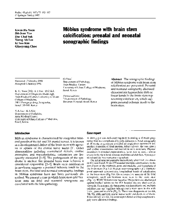 (PDF) Möbius syndrome with brain stem calcification: prenatal and ...