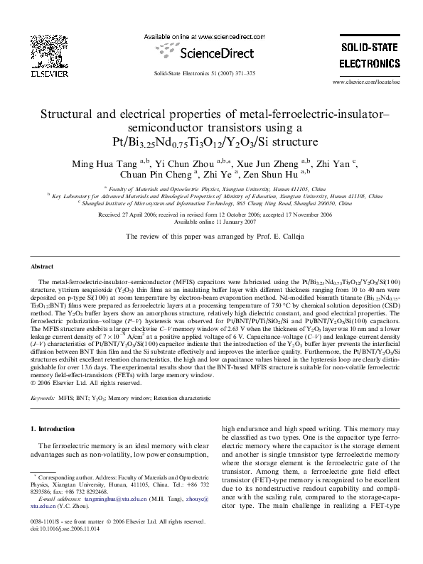(PDF) Structural and electrical properties of metal ferroelectric insulator semiconductor ...