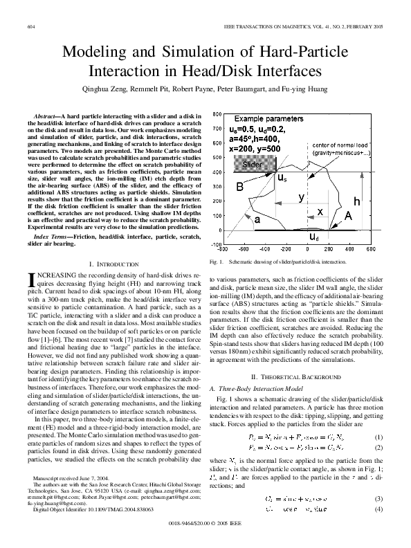 Pdf Modeling And Simulation Of Hard Particle Interaction In Headdisk