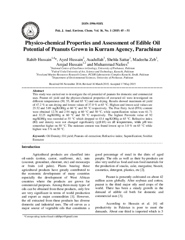 (PDF) Physico-chemical Properties and Assessment of Edible Oil ...
