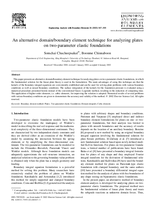 Pdf An Alternative Domainboundary Element Technique For Analyzing Plates On Two Parameter