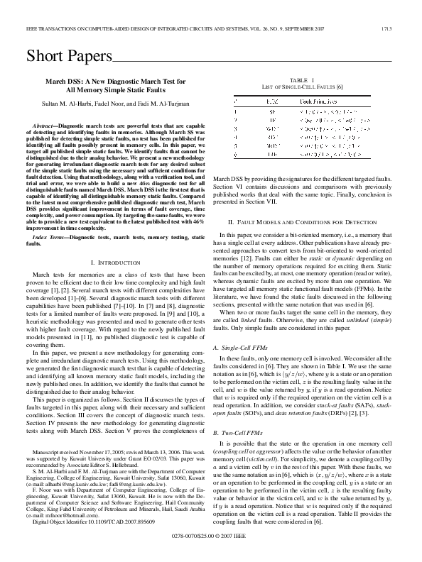 (PDF) March DSS: A New Diagnostic March Test for All Memory Simple ...