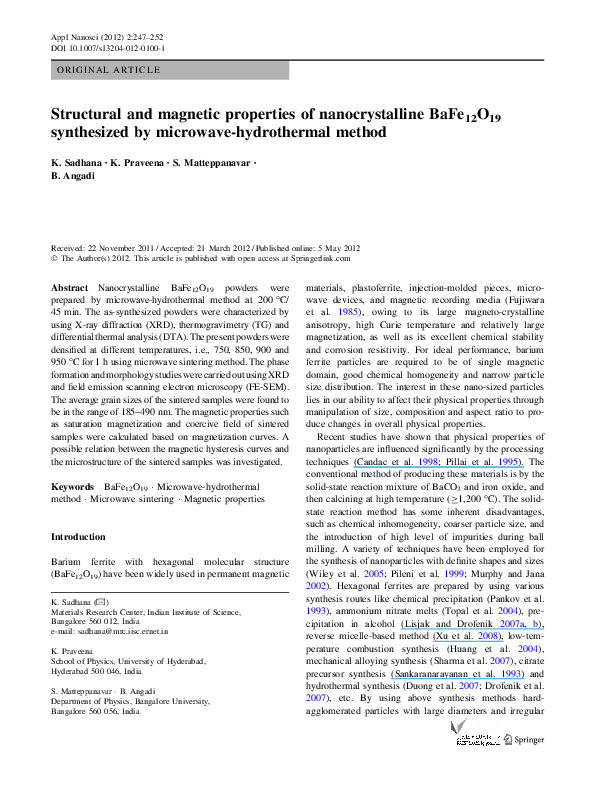 (PDF) Structural and magnetic properties of nanocrystalline bismuth manganite obtained by ...