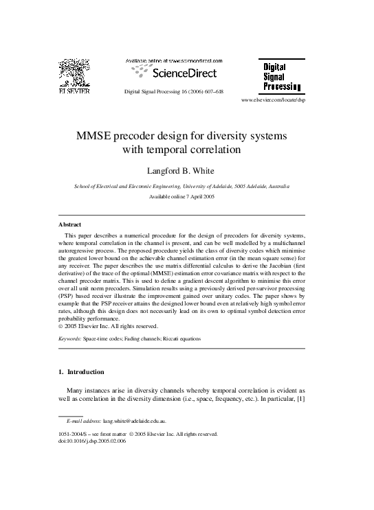 Pdf Mmse Precoder Design For Diversity Systems With Temporal Correlation