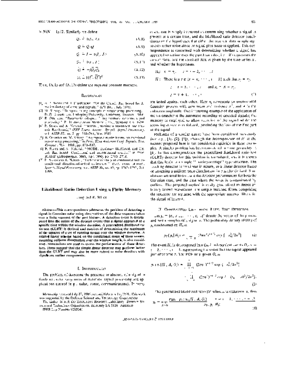 (PDF) Likelihood Ratio Detection Using a Finite Memory