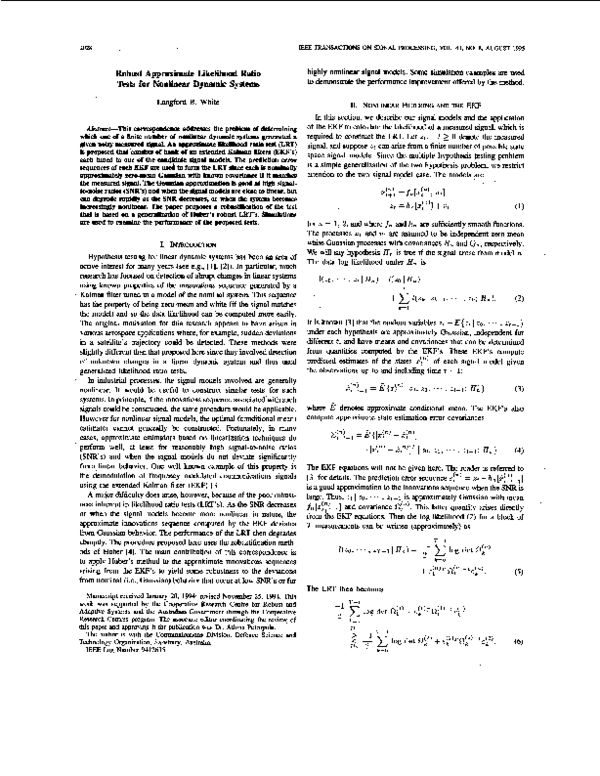 Pdf Robust Approximate Likelihood Ratio Tests For Nonlinear Dynamics Systems