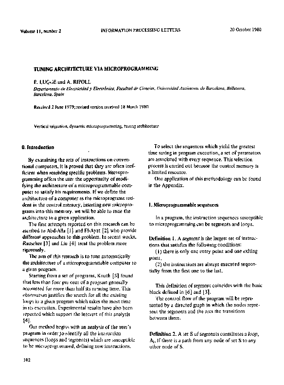 (PDF) Tuning architecture via microprogramming