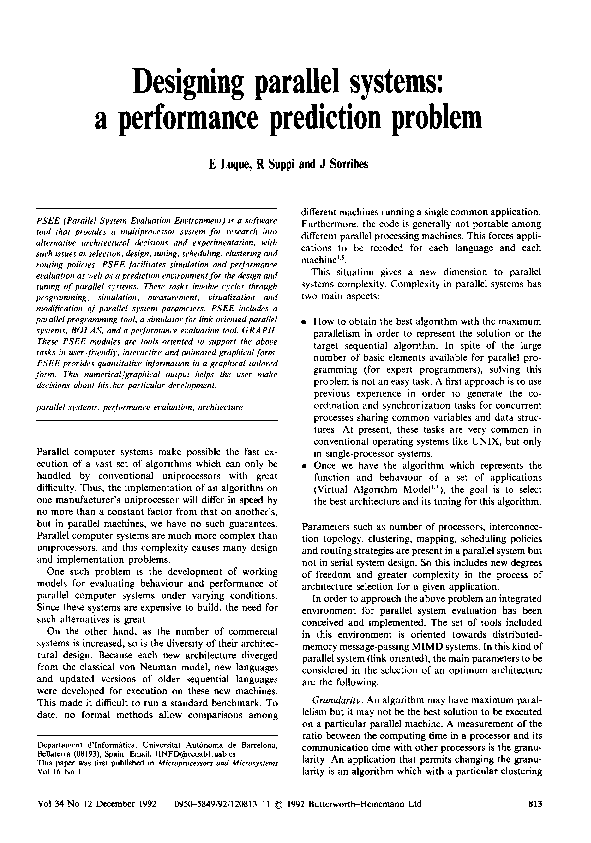 Pdf Designing Parallel Systems A Performance Prediction Problem