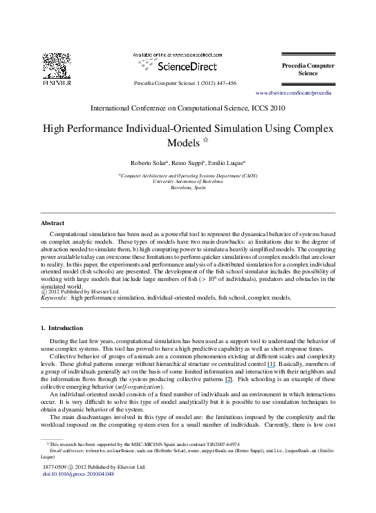 (PDF) High performance individual-oriented simulation using complex models