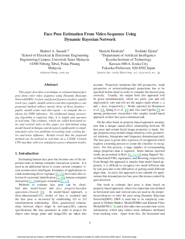 Pdf Face Pose Estimation From Video Sequence Using Dynamic Bayesian