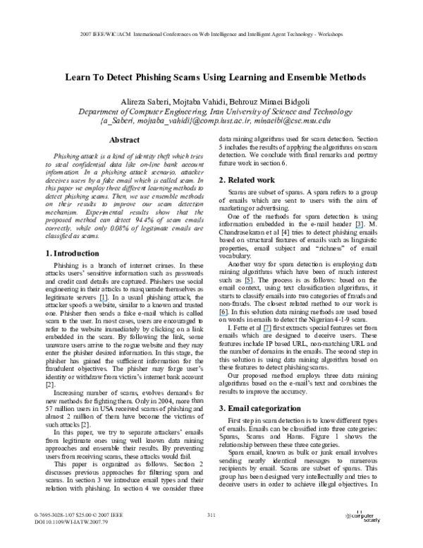 (PDF) Learn to Detect Phishing Scams Using Learning and Ensemble ?Methods