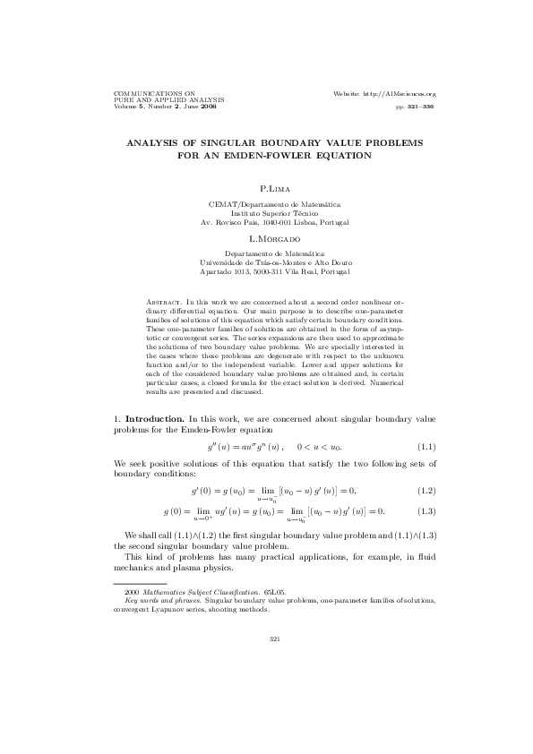 (PDF) Analysis of singular boundary value problems for an Emden-Fowler equation