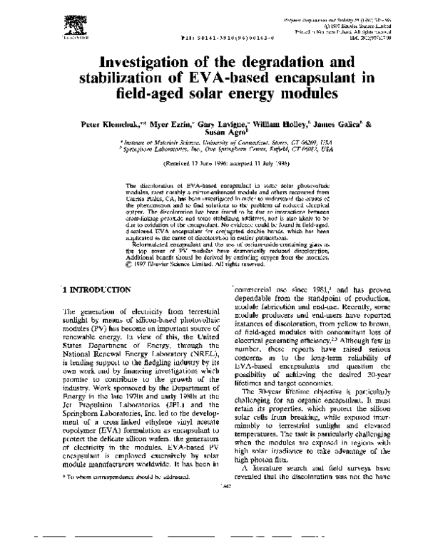 (PDF) Investigation of the degradation and stabilization of EVA-based ...