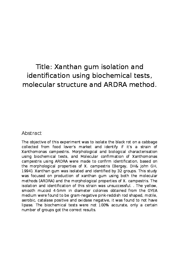 (DOC) Title: Xanthan gum isolation and identification using biochemical ...