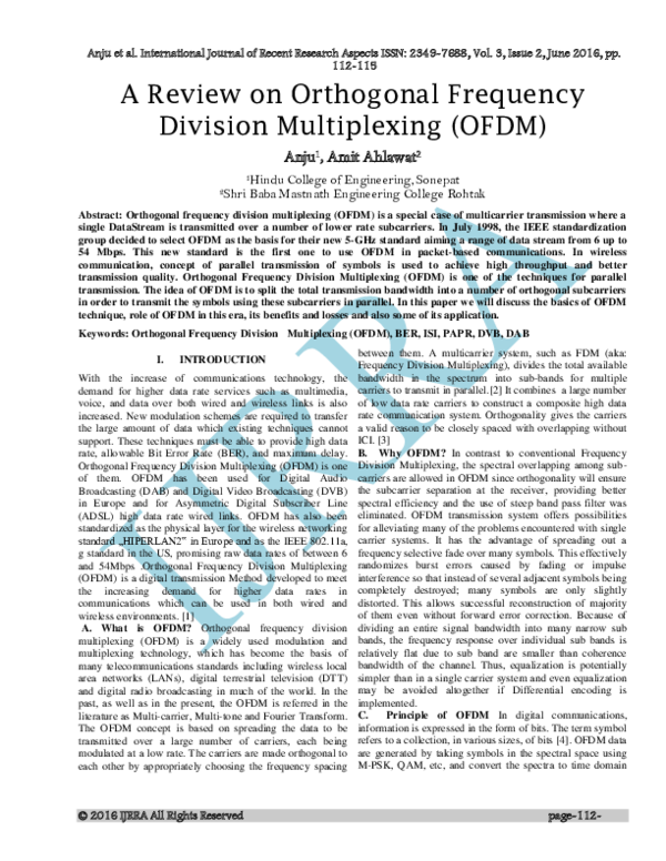 (PDF) A Review on Orthogonal Frequency Division Multiplexing (OFDM