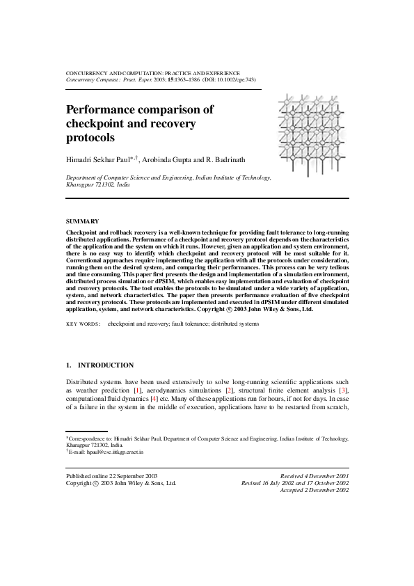 Pdf Performance Comparison Of Checkpoint And Recovery Protocols