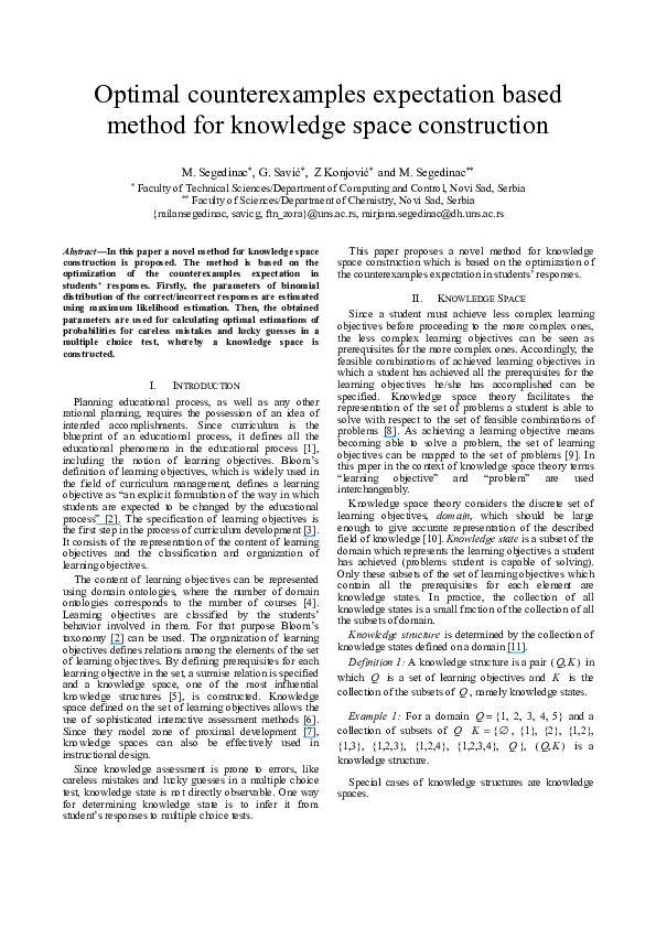 (PDF) Optimal counterexamples expectation based method for knowledge space construction