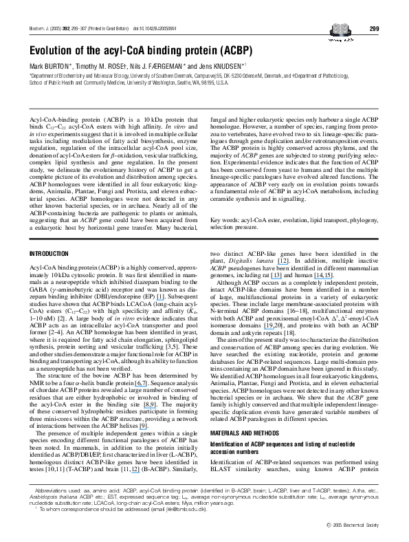 Evolution of the acyl-CoA binding protein (ACBP