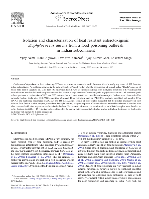 (PDF) Isolation and characterization of heat resistant enterotoxigenic Staphylococcus aureus ...