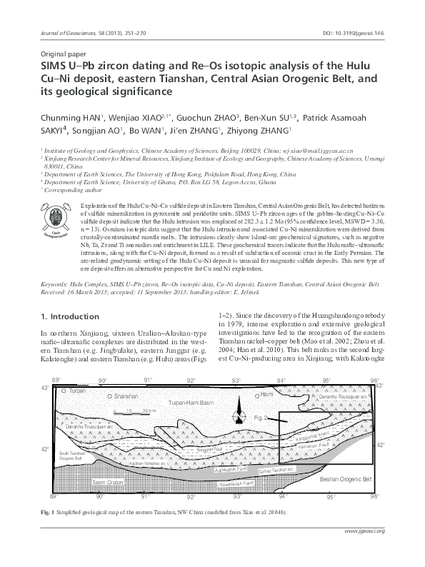 (PDF) SIMS U-Pb zircon dating and Re-Os isotopic analysis of the Hulu Cu-Ni deposit, eastern ...