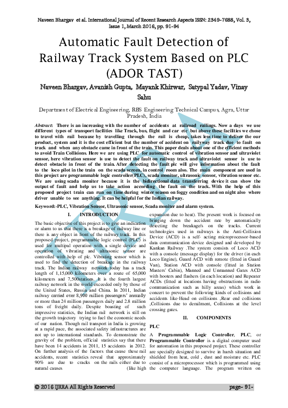 Pdf Automatic Fault Detection Of Railway Track System Based On Plc Ador Tast
