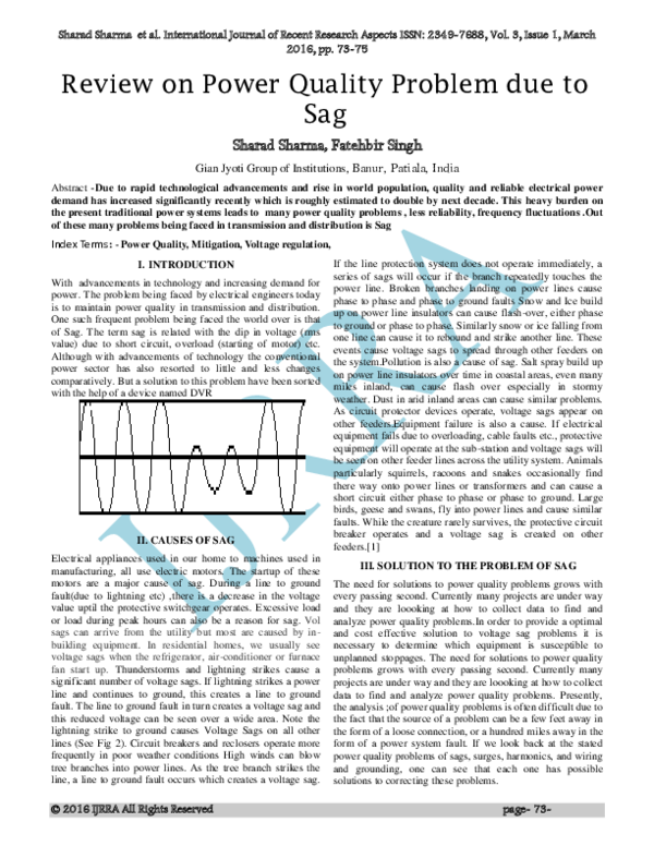 (PDF) Review on Power Quality Problem due to Sag