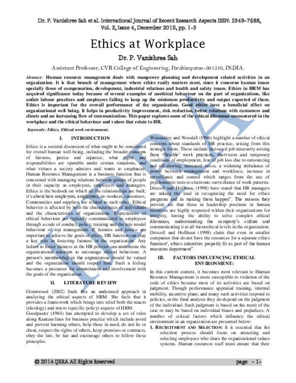 (PDF) Ethics at Workplace