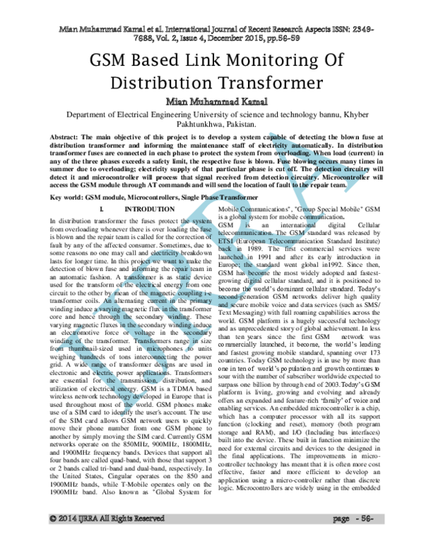(PDF) GSM Based Link Monitoring Of Distribution Transformer