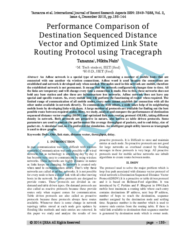 Pdf Performance Comparison Of Destination Sequenced Distance Vector And Optimized Link State